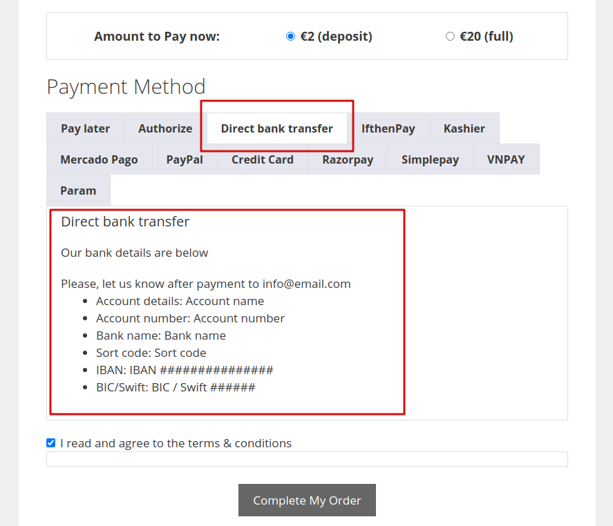 BABE Payment Bank transfer - BA Shop
