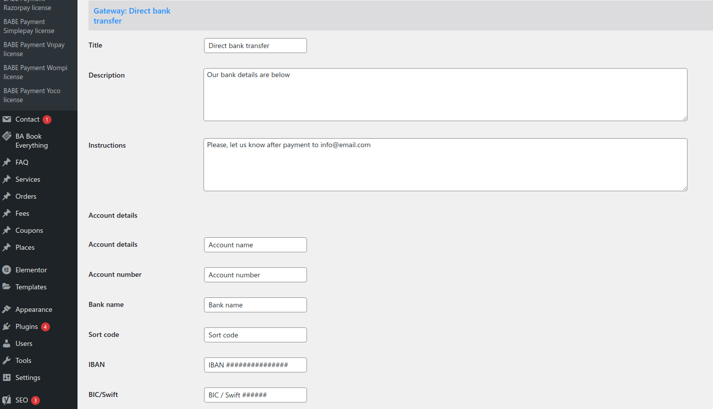 BABE Payment Bank transfer - BA Shop